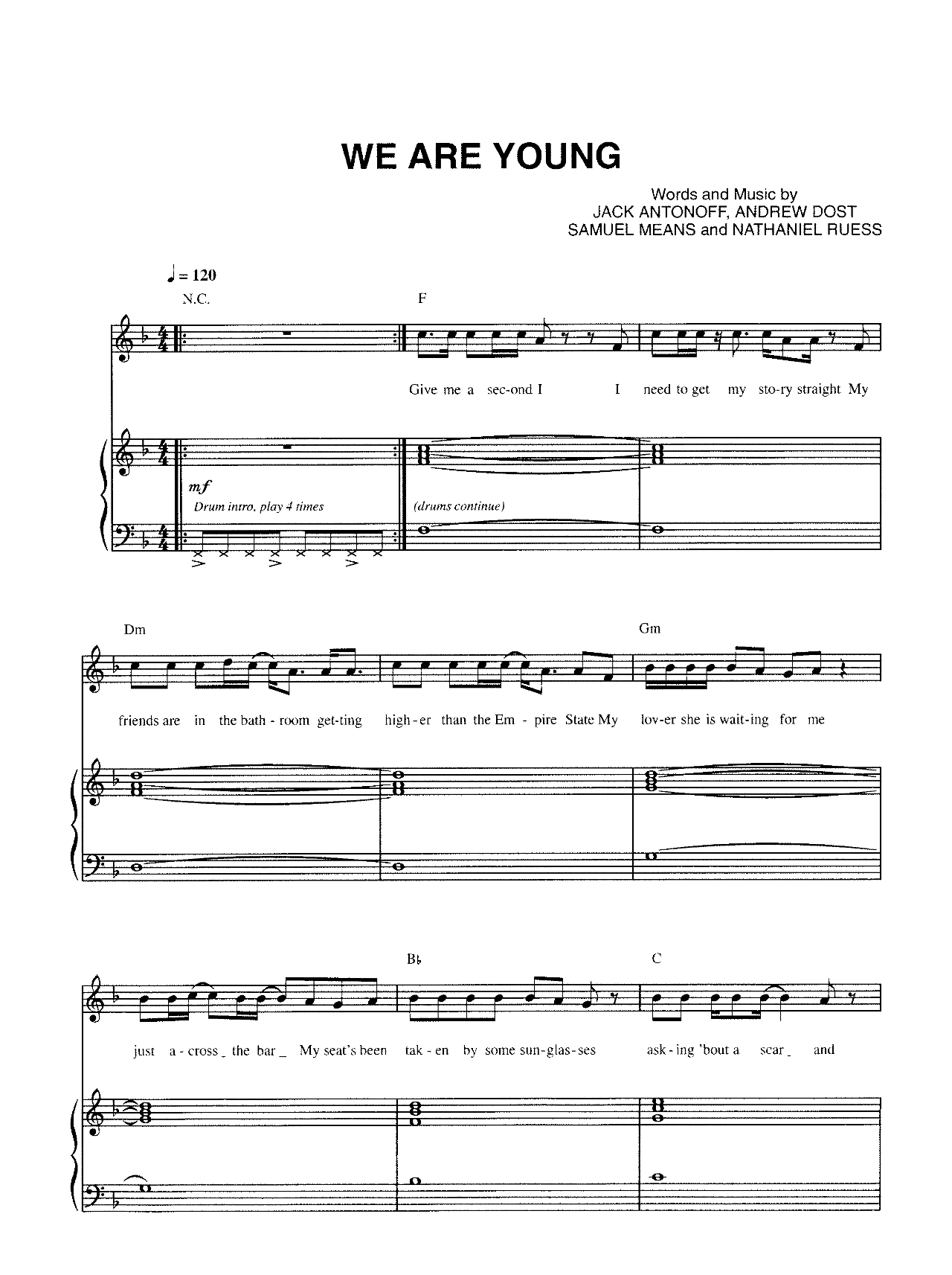 We Are Young by Fun Sheet Music - Meta-chords