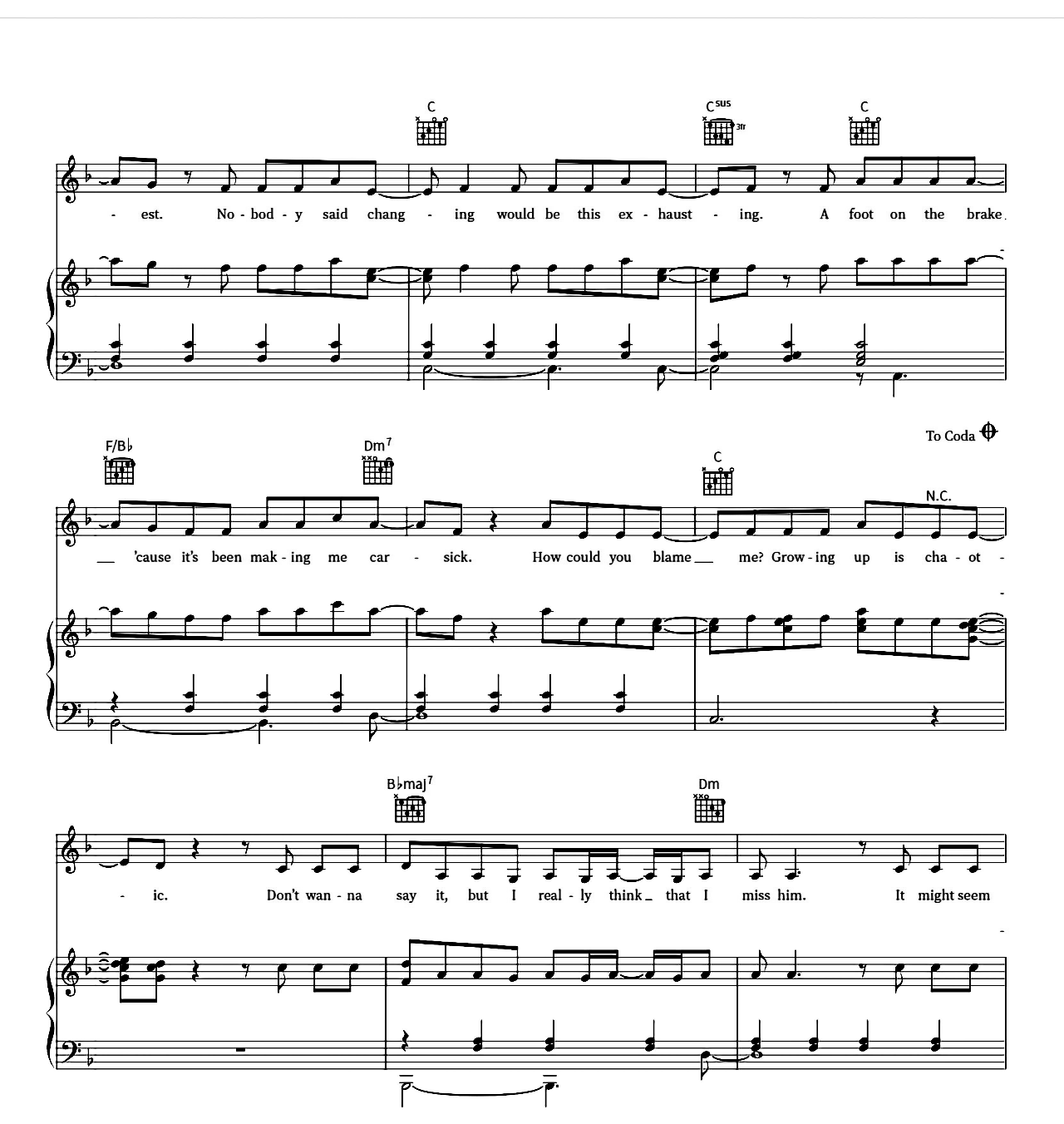 Chaotic by Tate McRae Sheet Music - Meta-chords