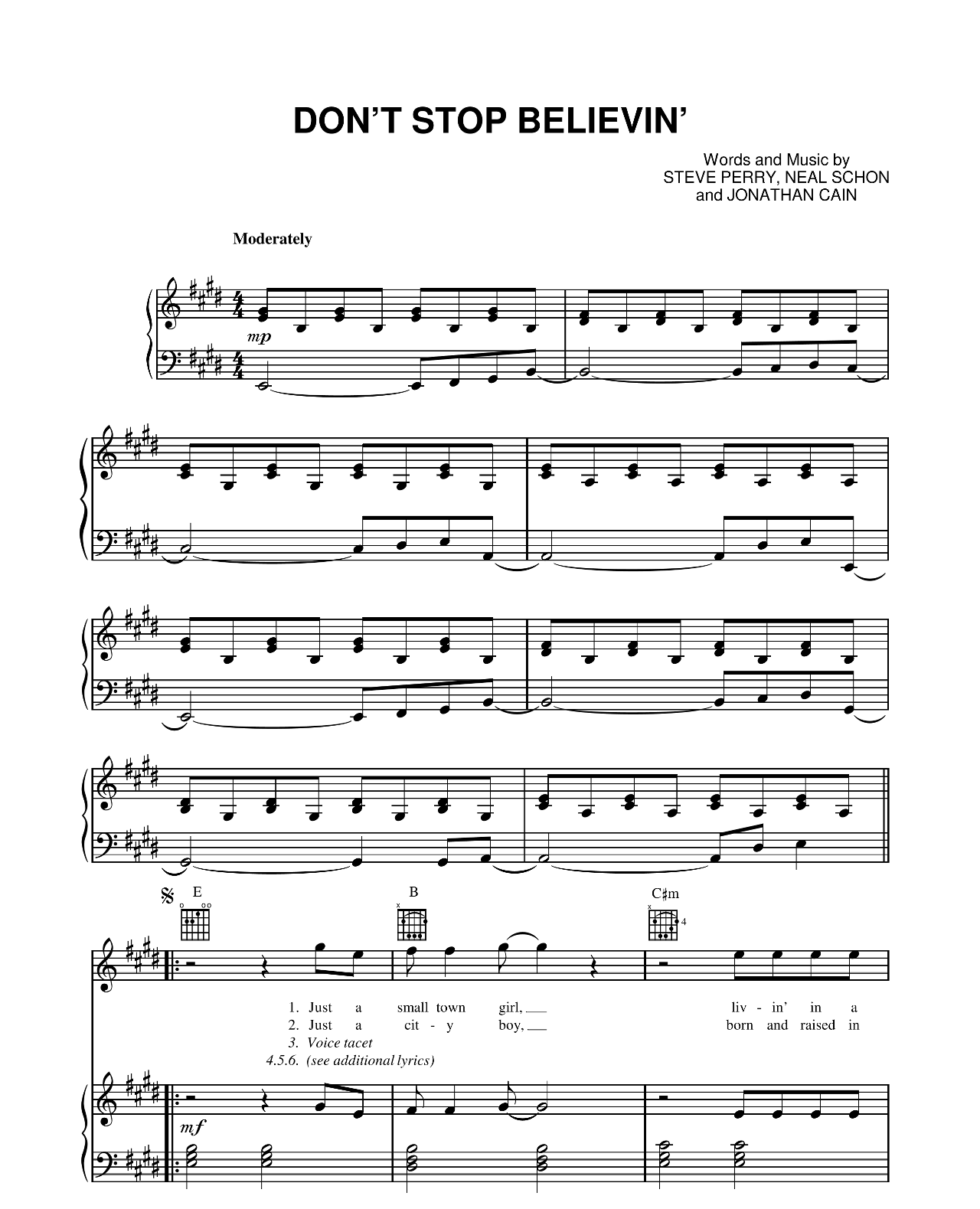 Don't Stop Believin' by Journey Sheet Music - Meta-chords