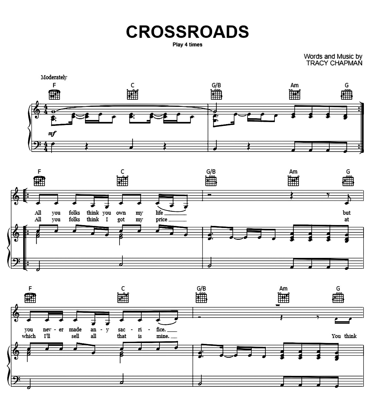 Crossroads by Tracy Chapman Sheet Music - Meta-chords