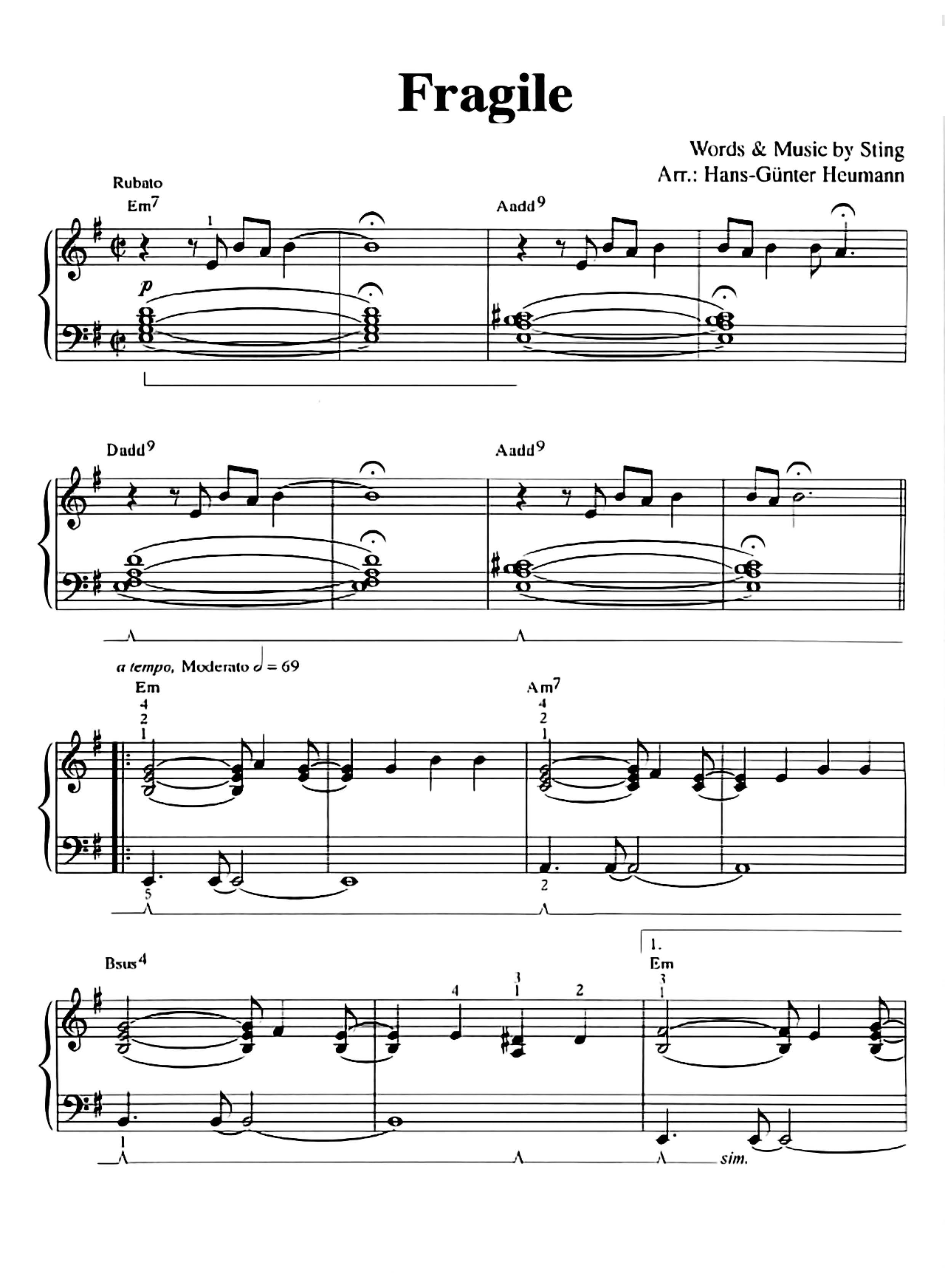 Fragile by Sting Sheet Music - Meta-chords