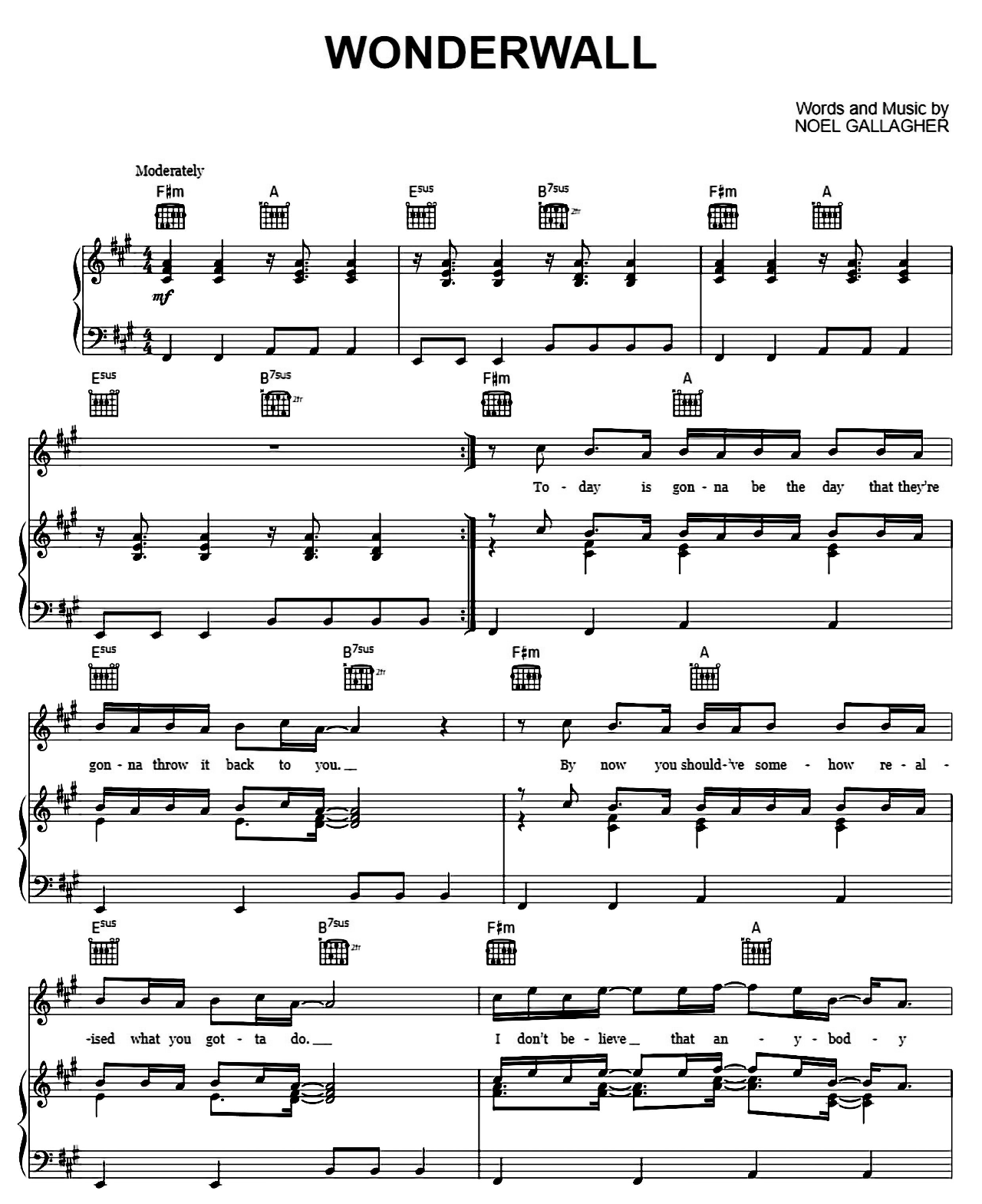 Wonderwall by Oasis Sheet Music - Meta-chords