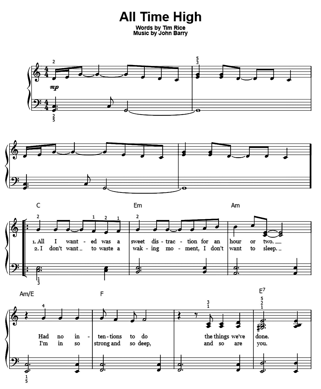 All Time High (from James Bond Octopussy) by Rita Coolidge Sheet Music ...