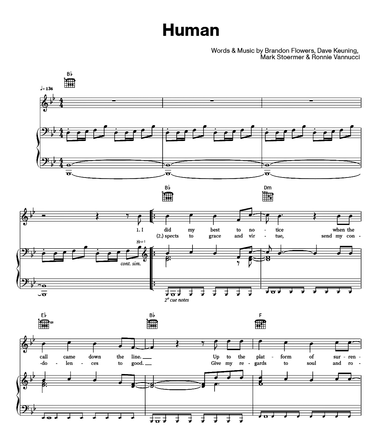 Human by The Killers Sheet Music - Meta-chords