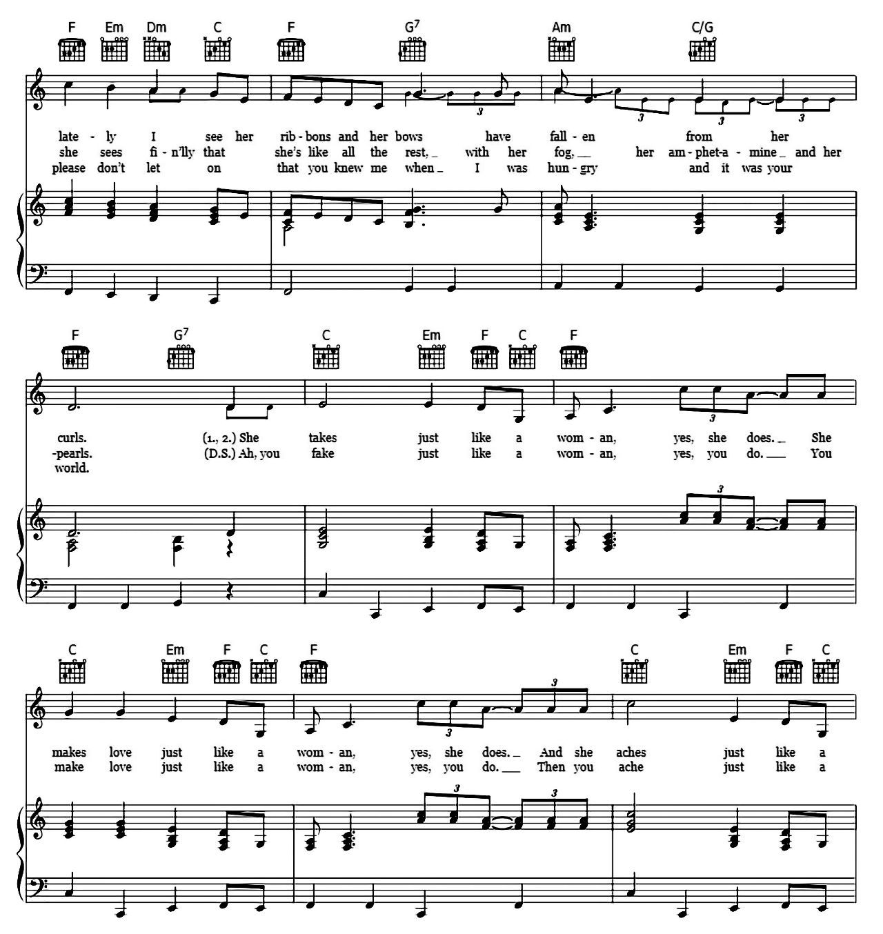 Just Like A Woman by Bob Dylan Sheet Music - Meta-chords