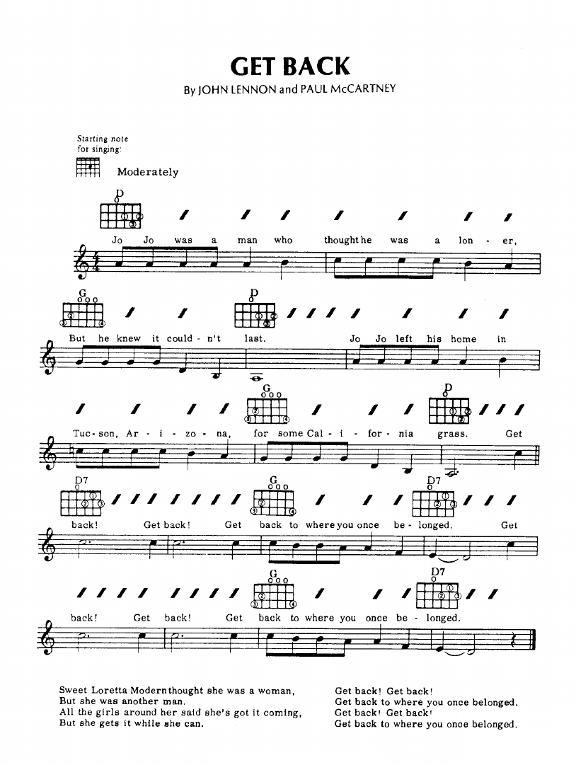 Get Back by John Lennon & Paul McCartney Sheet Music - Meta-chords