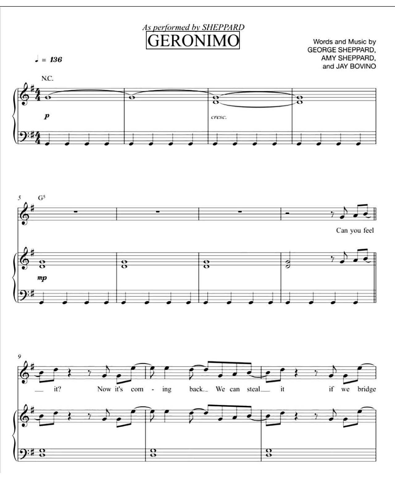 Geronimo by Sheppard Sheet Music - Meta-chords