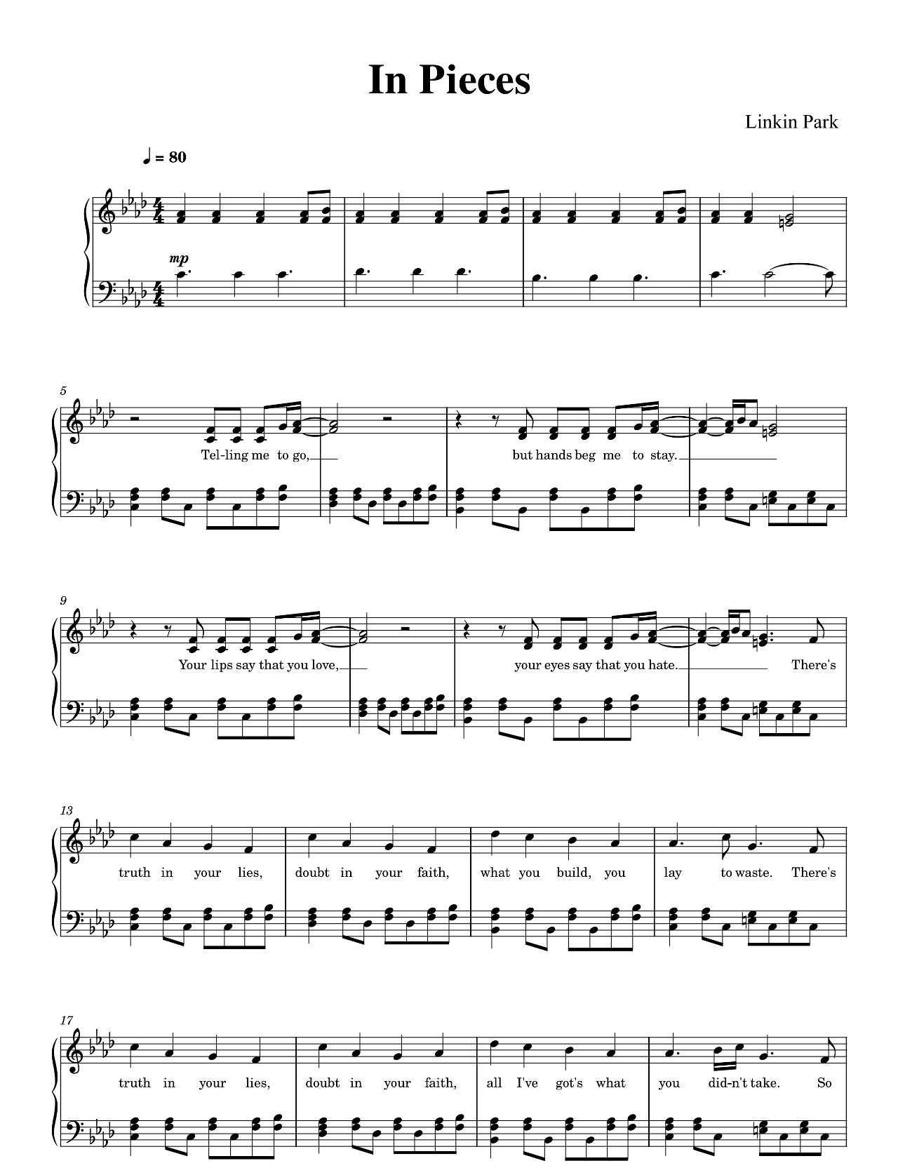 In Pieces by Linkin Park Sheet Music - Meta-chords