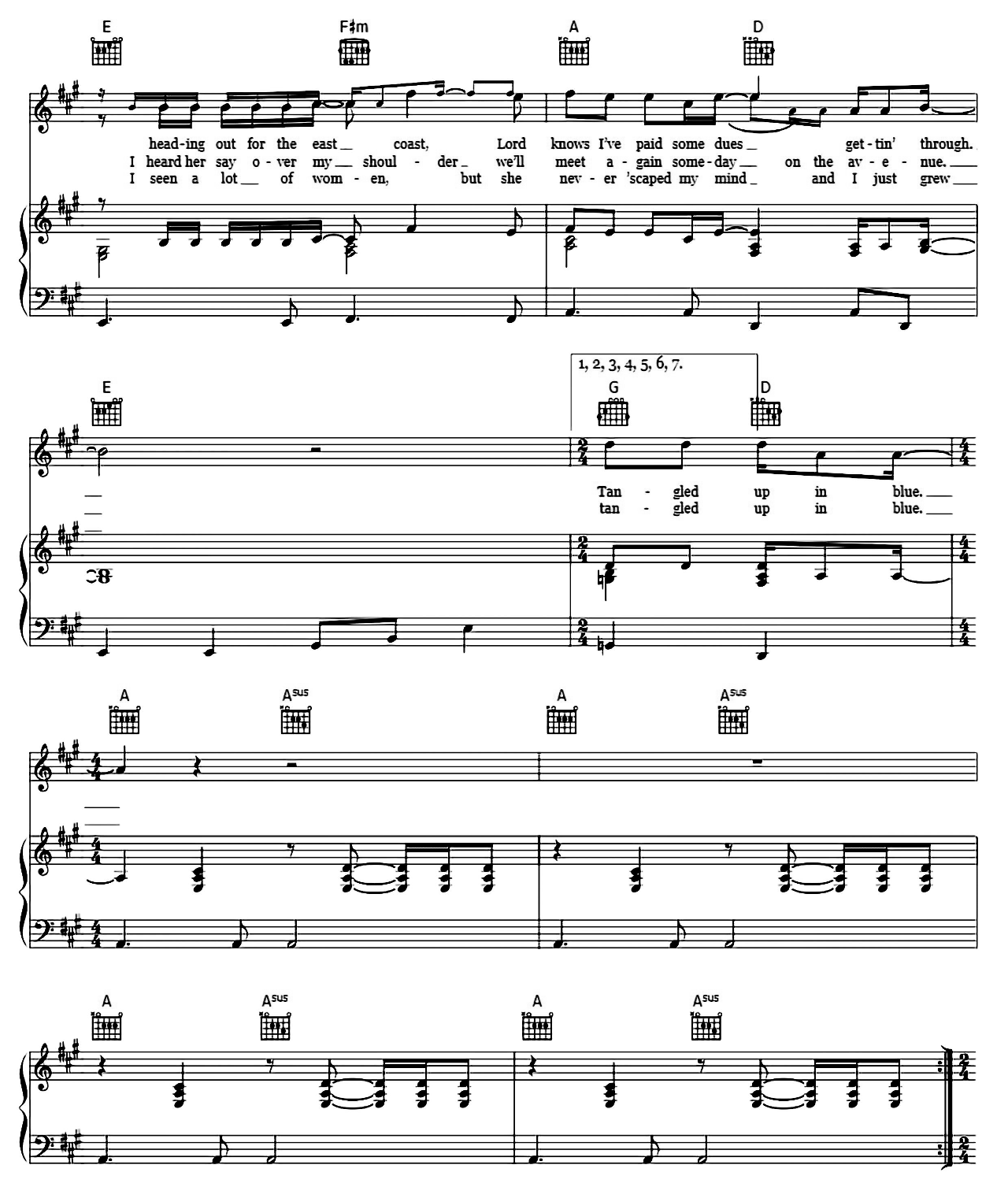 Tangled Up In Blue by Bob Dylan Sheet Music - Meta-chords