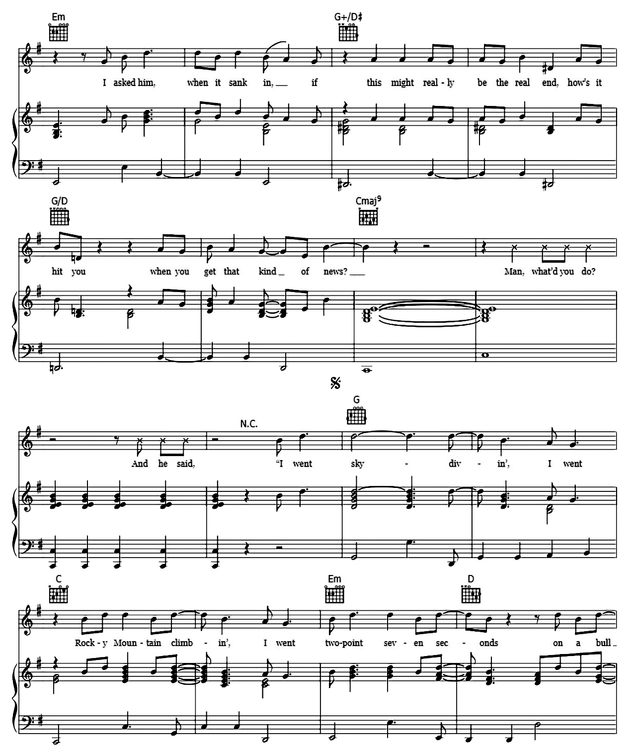 Live Like You Were Dying by Tim McGraw Sheet Music - Meta-chords