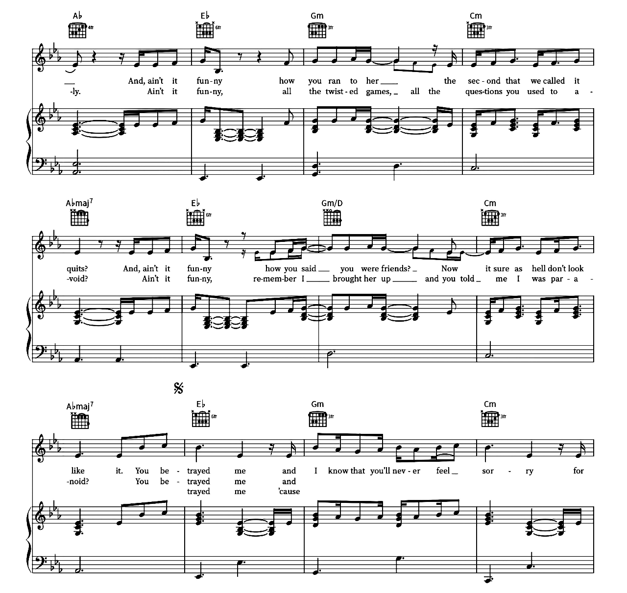Traitor by Olivia Rodrigo Sheet Music - Meta-chords