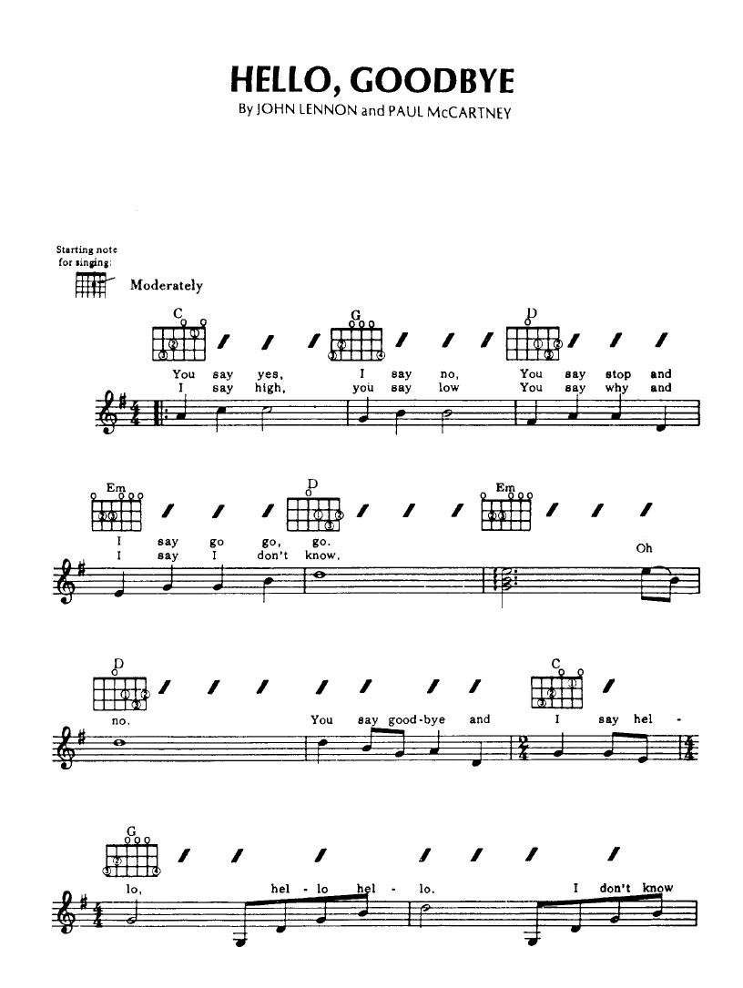 Hello, Goodbye by John Lennon & Paul McCartney Sheet Music - Meta-chords