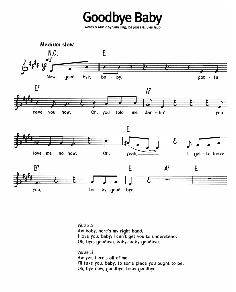 Goodbye Baby by Sam Ling, Joe Josea & Jules Taub Sheet Music - Meta-chords