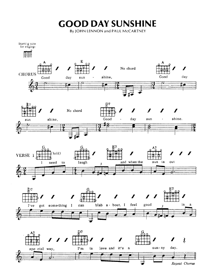 Good Day Sunshine by John Lennon & Paul McCartney Sheet Music - Meta-chords